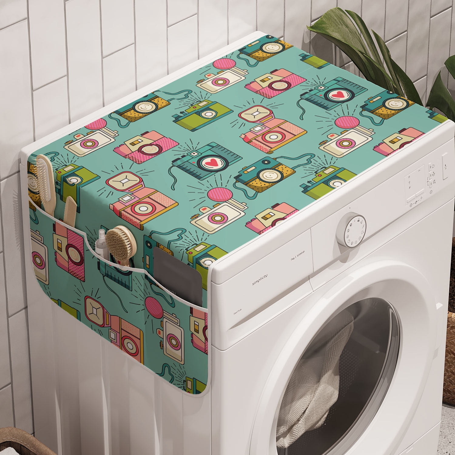 Retro Washing Machine Organizer, Cheerful Hipster Pattern Old Analogue ...