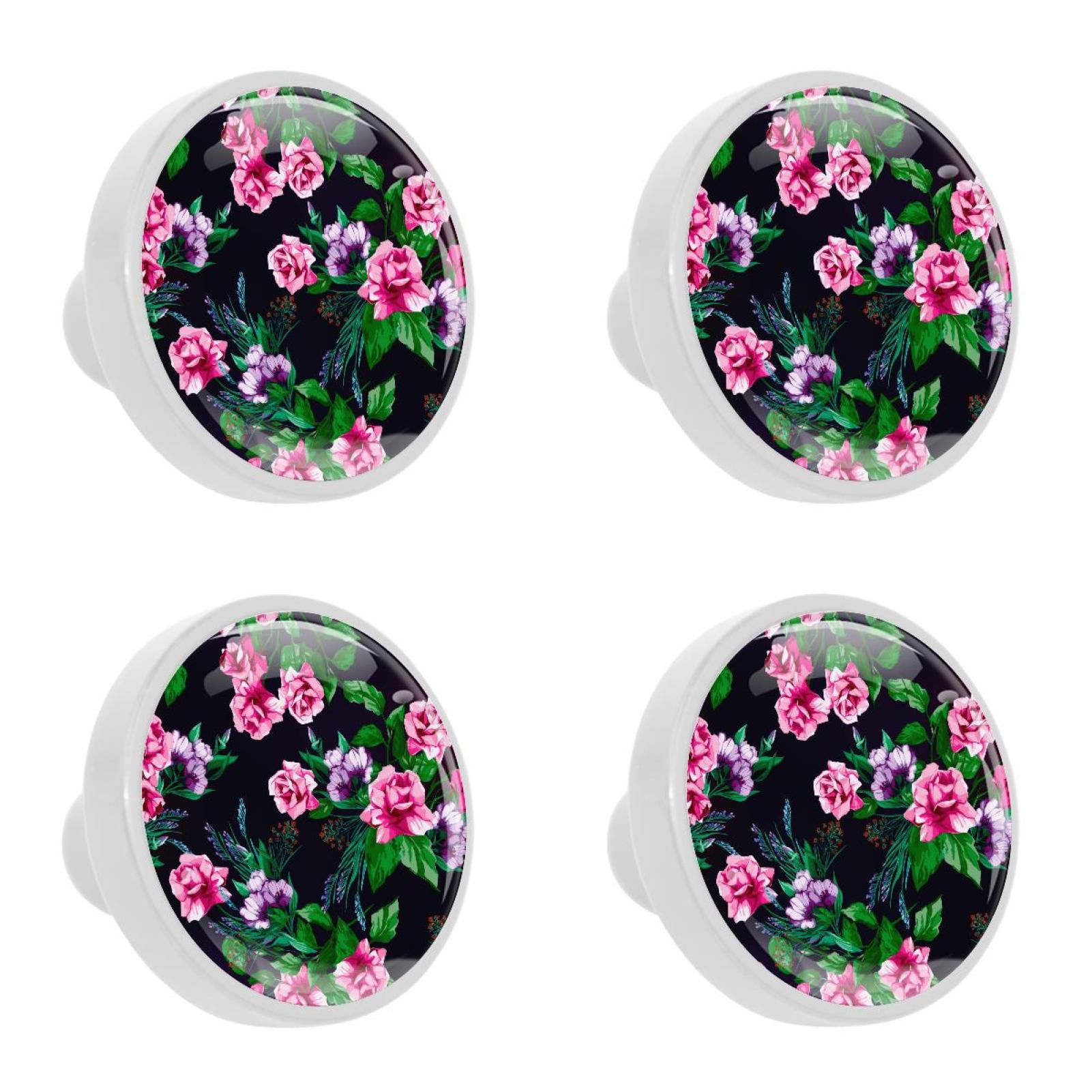 4 Pcs Retro Flowers Floral Knobs for Kitchen Cabinet Cupboard Dresser ...