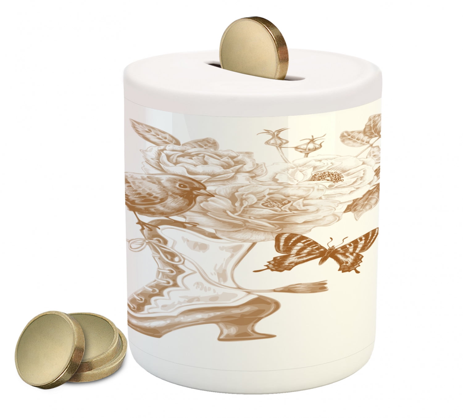 Victorian Piggy Bank, Nostalgic Boots Roses Butterfly and Bird British ...