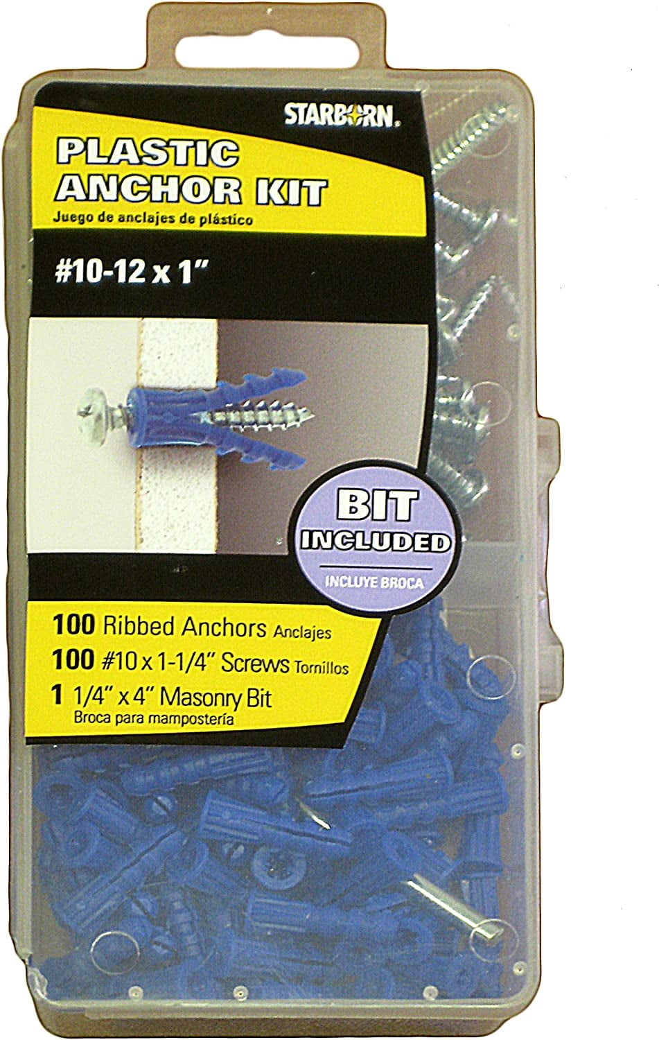 Plastic Anchor Kit #10-12 X 1'' with Masonry Bit & #10 X 1-1/4'' Screws ...