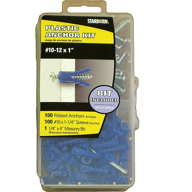 Plastic Anchor Kit #10-12 X 1'' with Masonry Bit & #10 X 1-1/4'' Screws ...