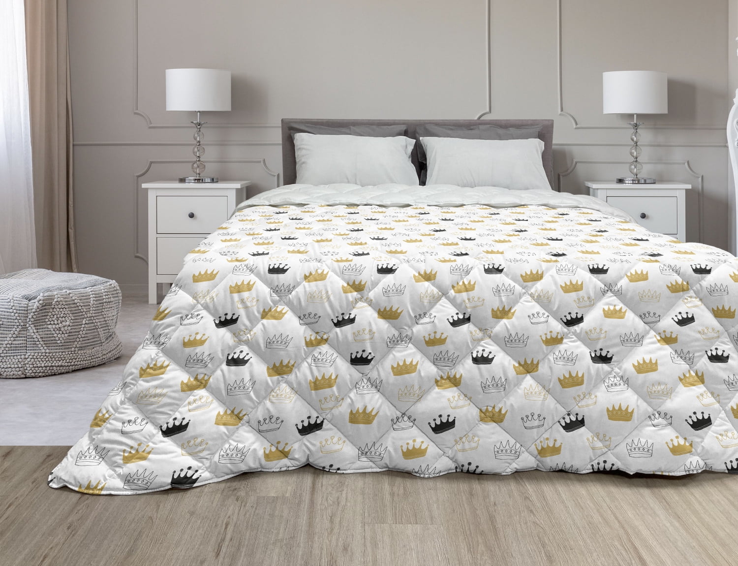 Crown Down Alternative Comforter, Randomly Scattered Royalty Ornamental ...