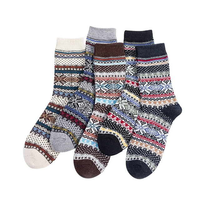 Honeeladyy Gifts Winter Warm,5Pairs Women Warm Winter Socks Retro Print ...