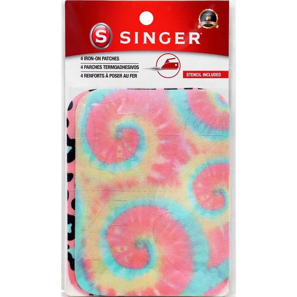 Singer Iron-on Printed Twill Patches 3.75"X5" 4/Pkg-Tie Dye & Leopard ...