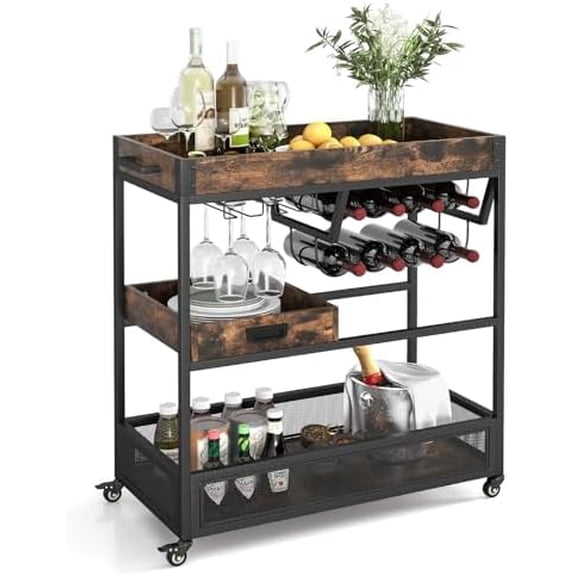 Miumaeov 3-Tier Mobile Kitchen Serving Cart Rolling Bar Storage Shelves ...