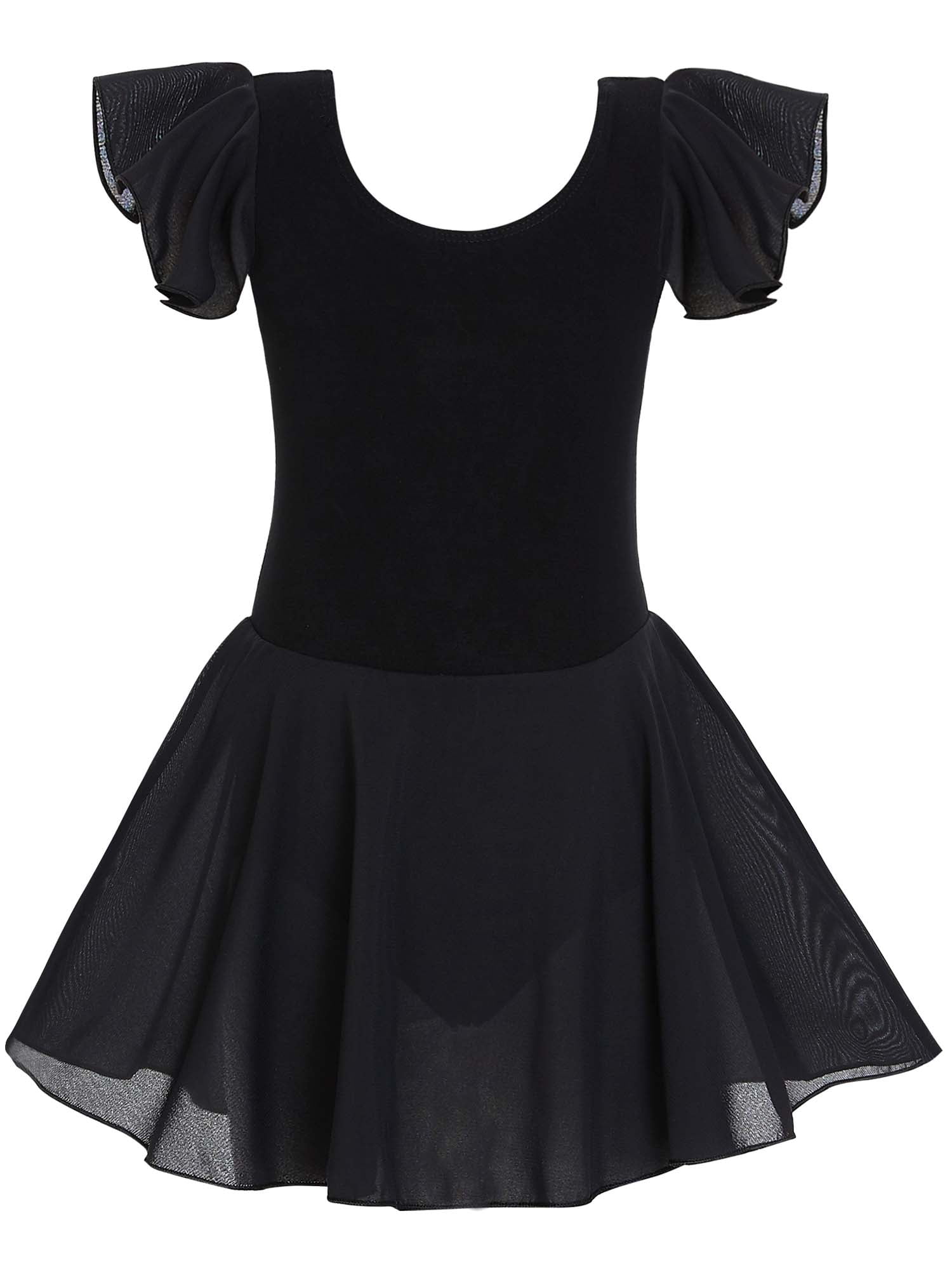 Girls Ballet Leotard Size 4t 5t Solid Black Dance Outfit Ruffle Sleeve ...