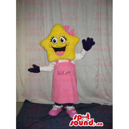 Yellow Star Head Girl SPOTSOUND Mascot Dressed In Pink Clothes - Human ...