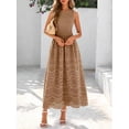 Khaki Sleeveless Crew Neck Lace Eyelet A-Line Flowy Tank Maxi Dress ...