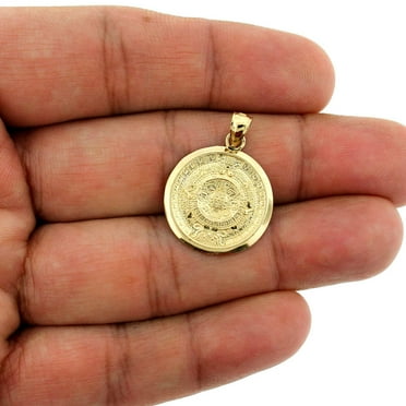Solid 14k Yellow Gold Mayan Aztec Pendant Calendrio Azteca Genuine Sun ...