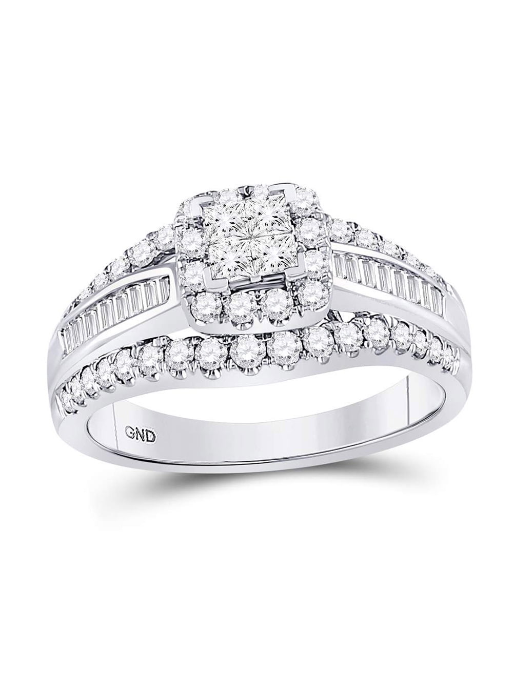 Mia Diamonds 14kt White Gold Princess Diamond Cluster Bridal Wedding