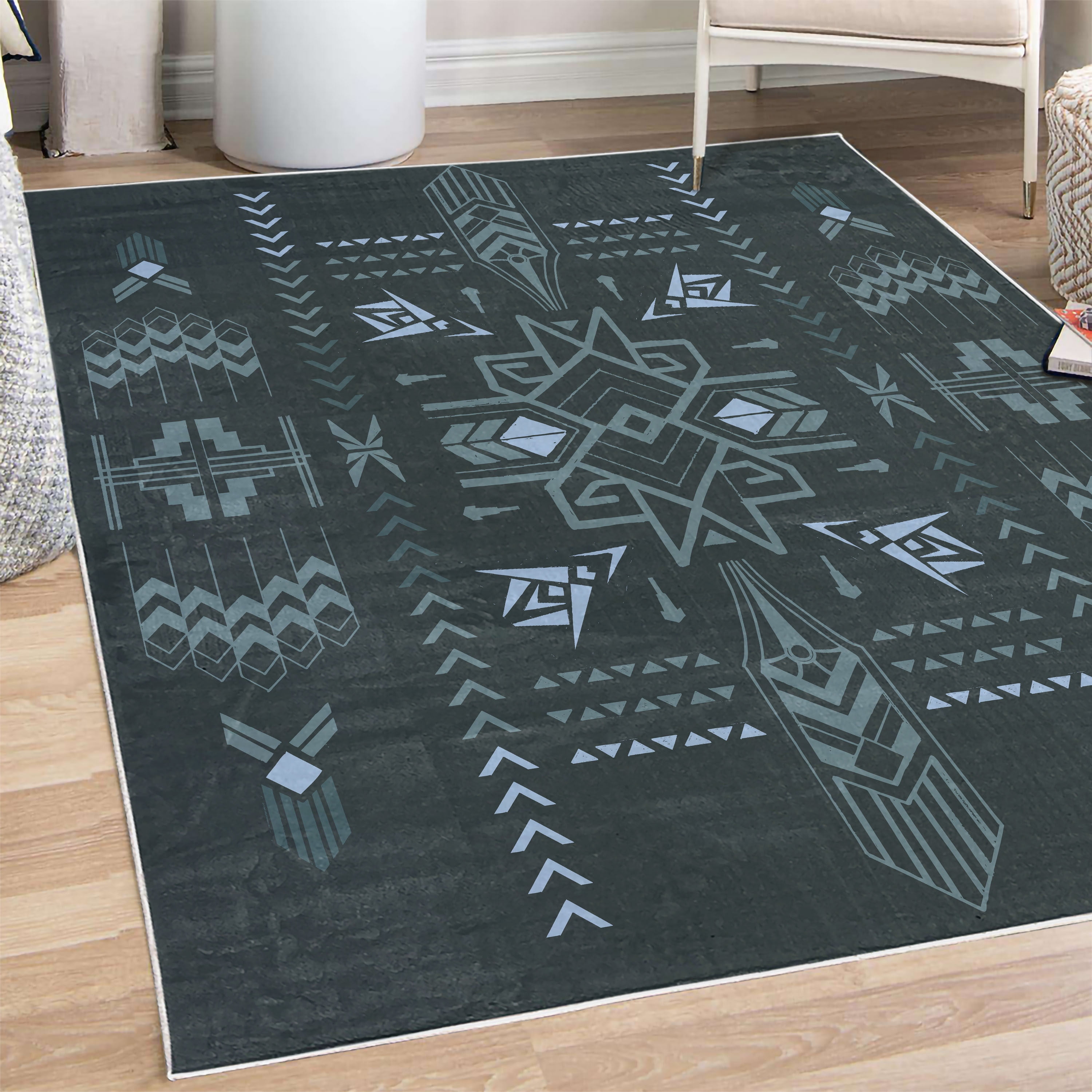 Geometric Decorative Rug, Tribal Hand Drawn Vintage Aztec Background in ...