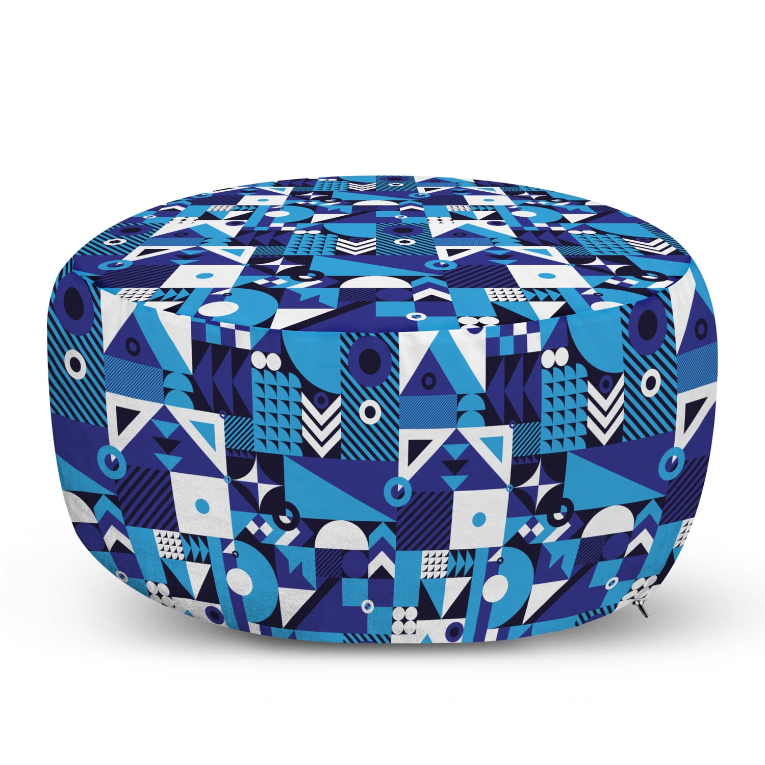 Navy Blue Pouf Cover with Zipper, Contemporary Geometric Mosaic with ...