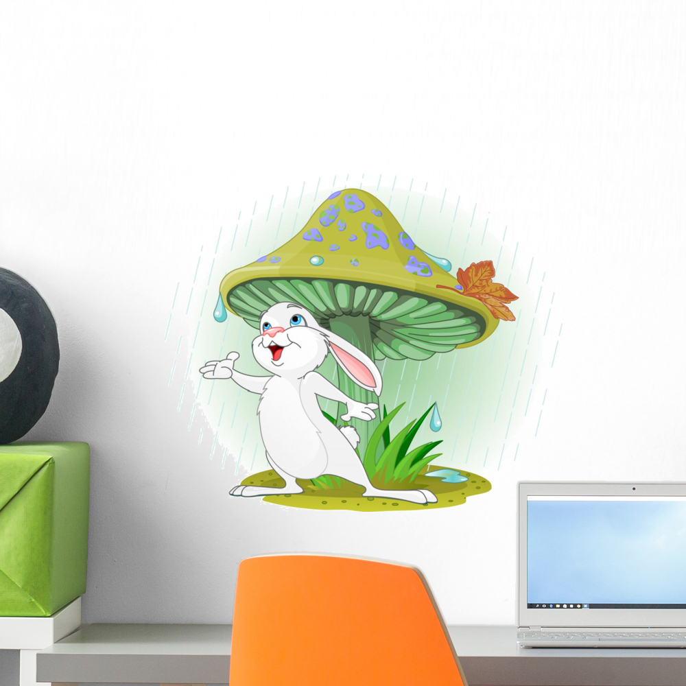 Cute Rabbit Wearing Rain Wall Decal by Wallmonkeys Peel and Stick ...