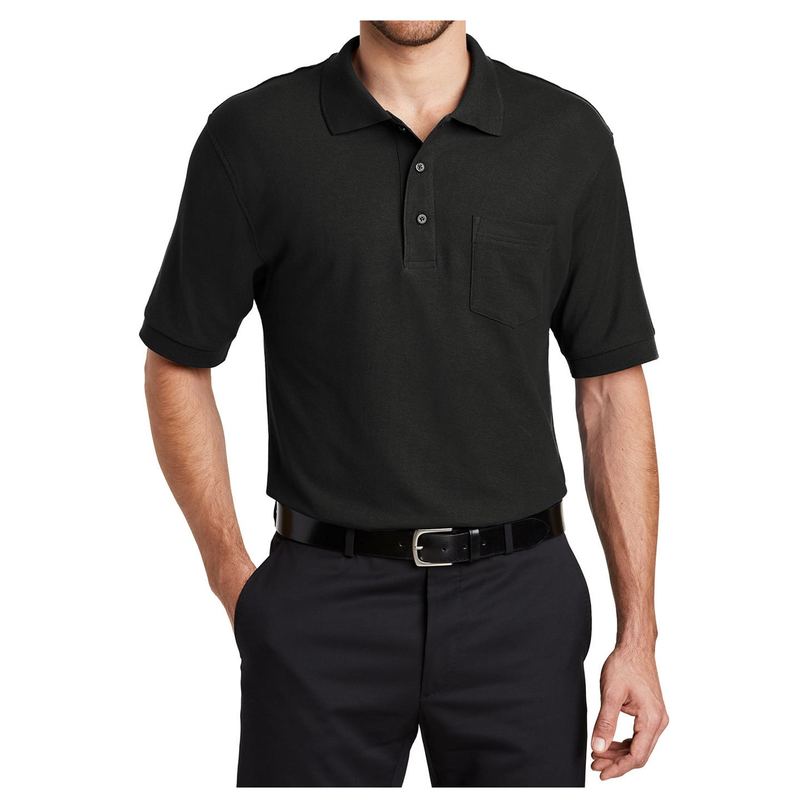 Mens Silk Touch Polyester/Cotton Polo with Pocket Black X-Large ...