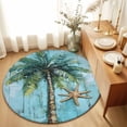 Coconut Tree Starfish Area Rugs 3' (Round) Vintage Wood Grain Floor Rug ...