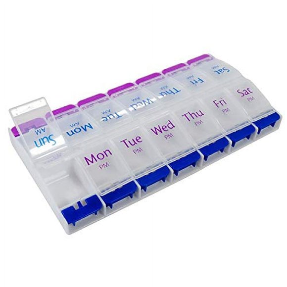 Comfort Axis Large Weekly Twice a Day and Vitamin Organizer with Blue ...