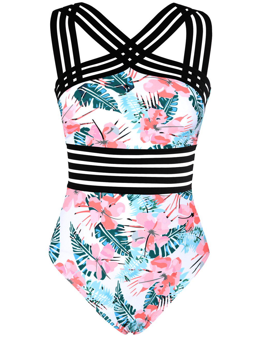 Hilor Womens One Piece Swimsuits Front Crossover Mesh Bathing Suits ...