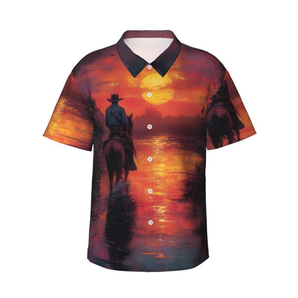 Fotbe Sunset River Western Cowboy Camisa Hawaiana para Hombre Unisex ...
