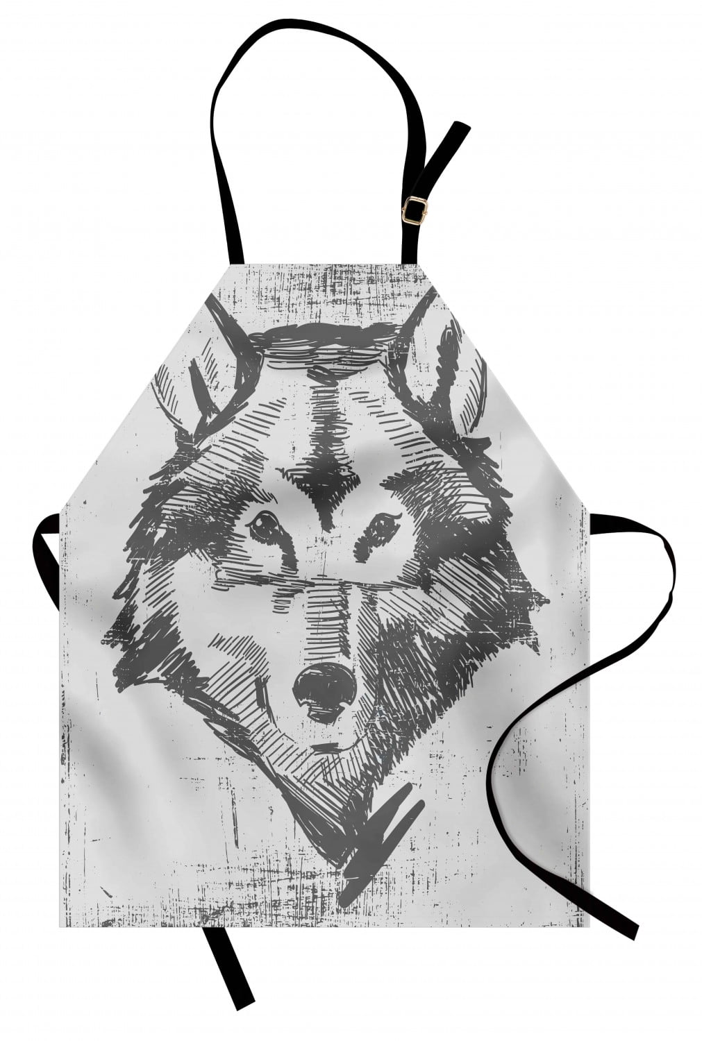 Wolf Apron Monochrome Sketch Style Detailed Animal Pattern Grunge Head ...