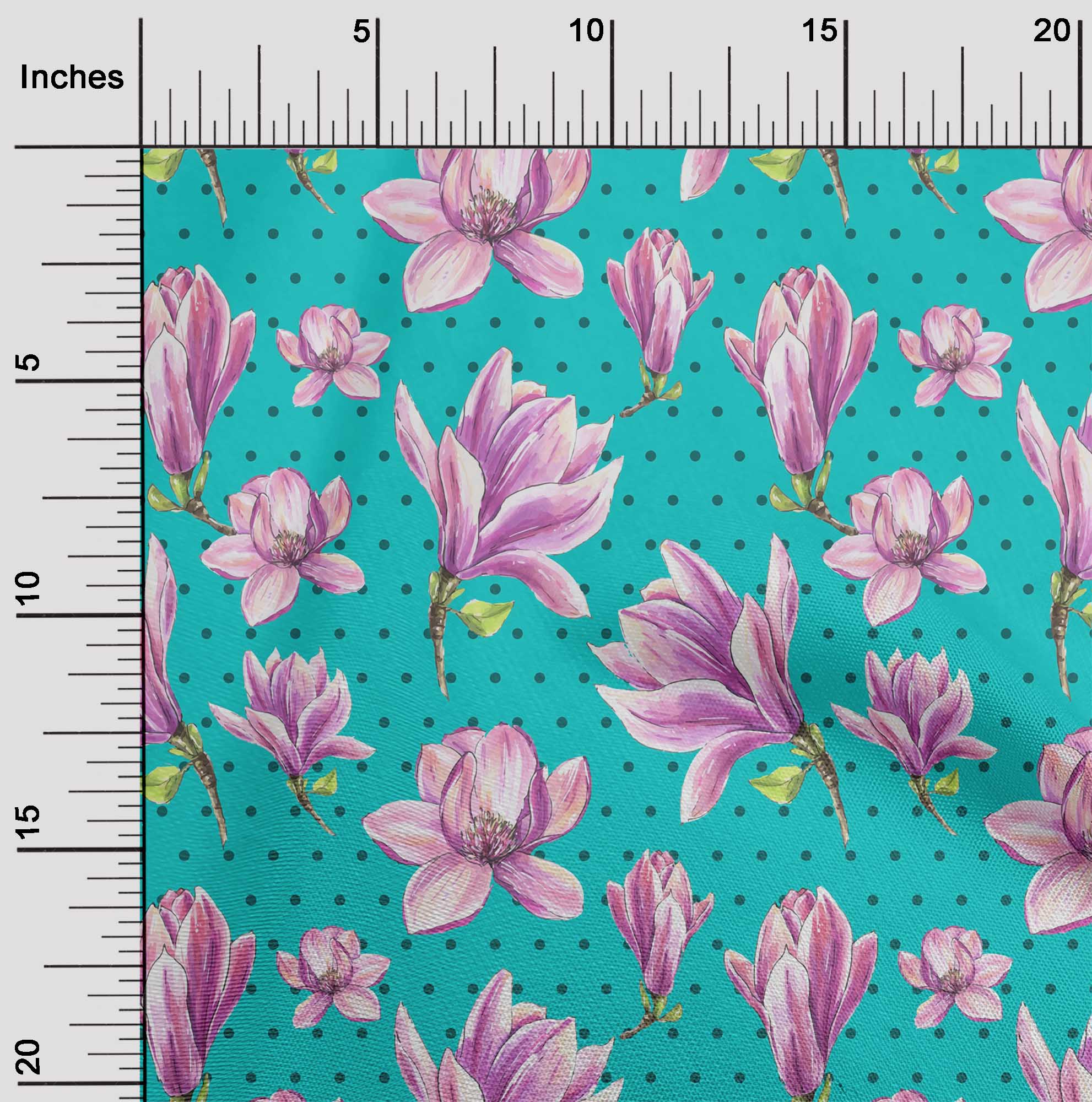 oneOone Viscose Chiffon Turquoise Blue Fabric Dot & Floral Artistic ...