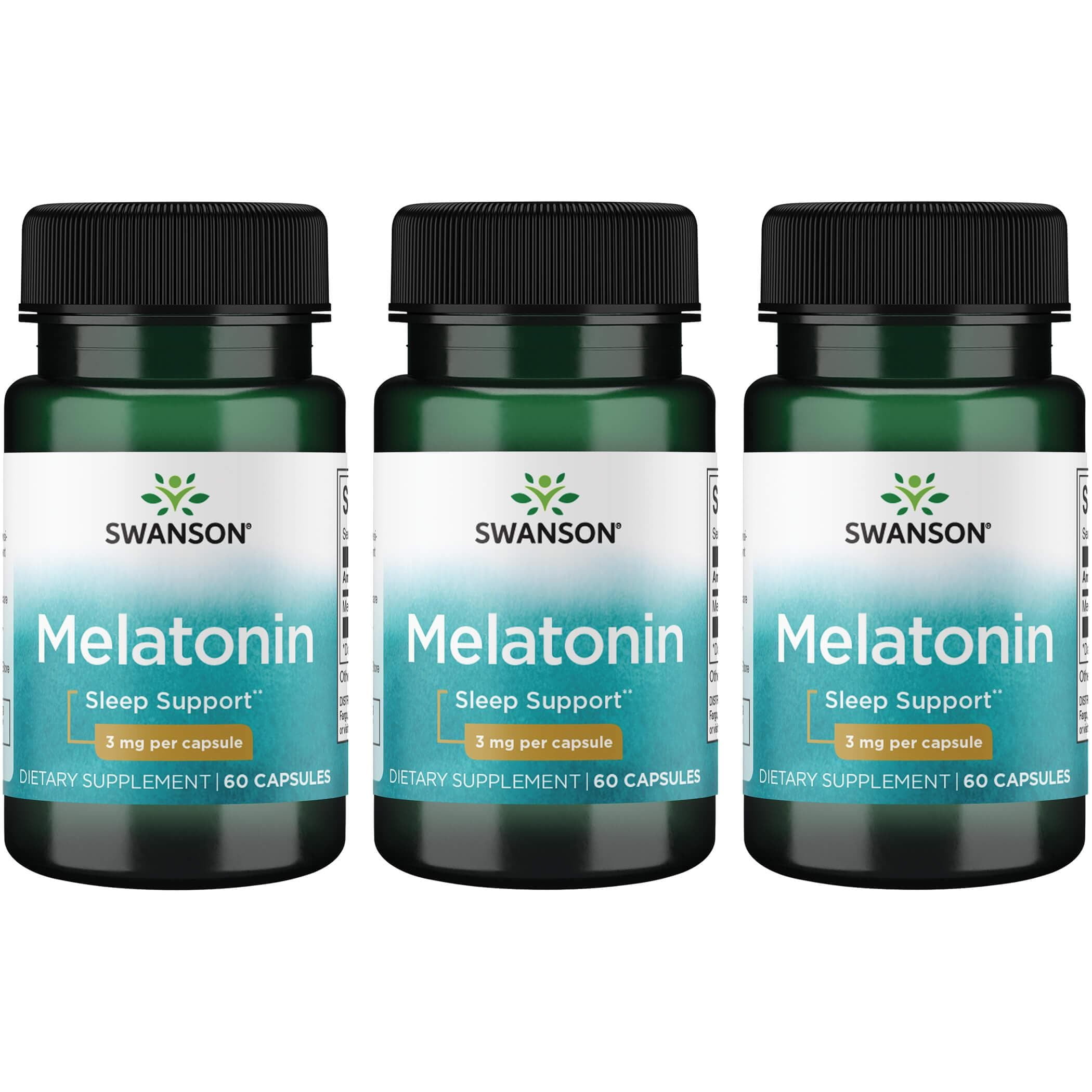 Swanson Melatonin - 100% Drug Free 3 mg 60 Caps 3 Pack - Walmart.com