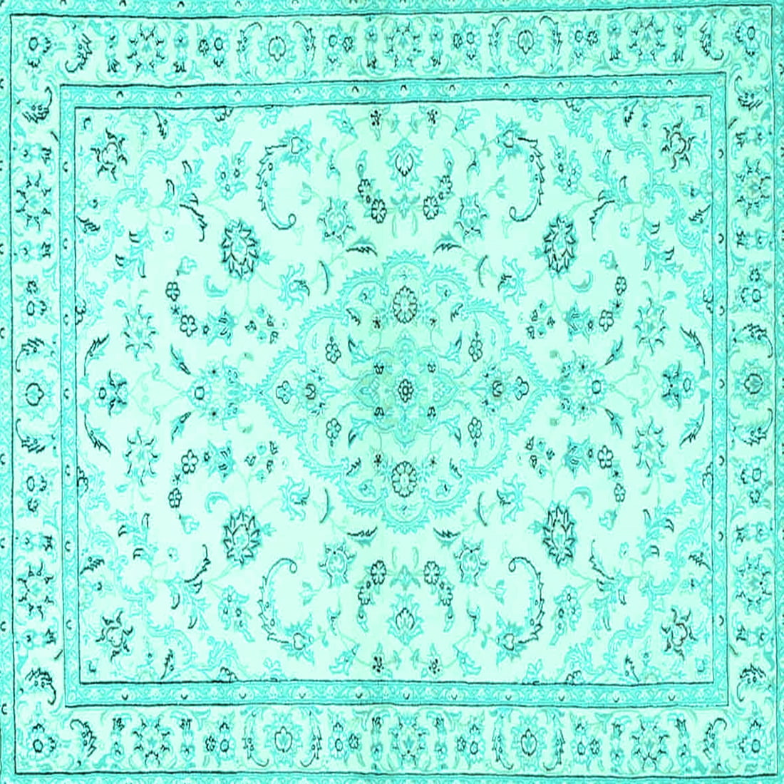 Ahgly Company Machine Washable Indoor Square Medallion Turquoise Blue ...