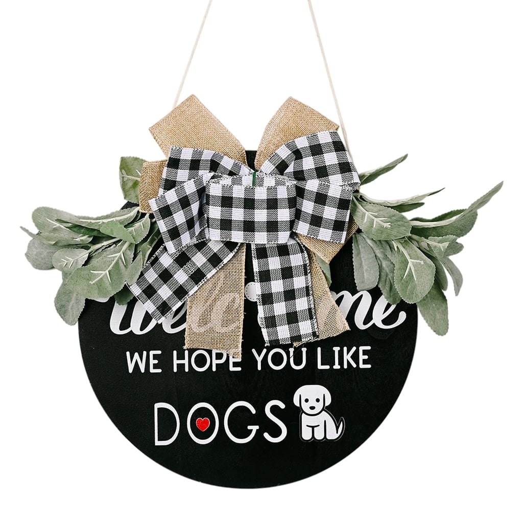 Rustic Welcome Sign with Green Leaves Eucalyptus Front decor Round Wood ...