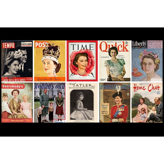 24x36 gallery poster, Magazines from the 1950s with Queen Elizabeth II ...