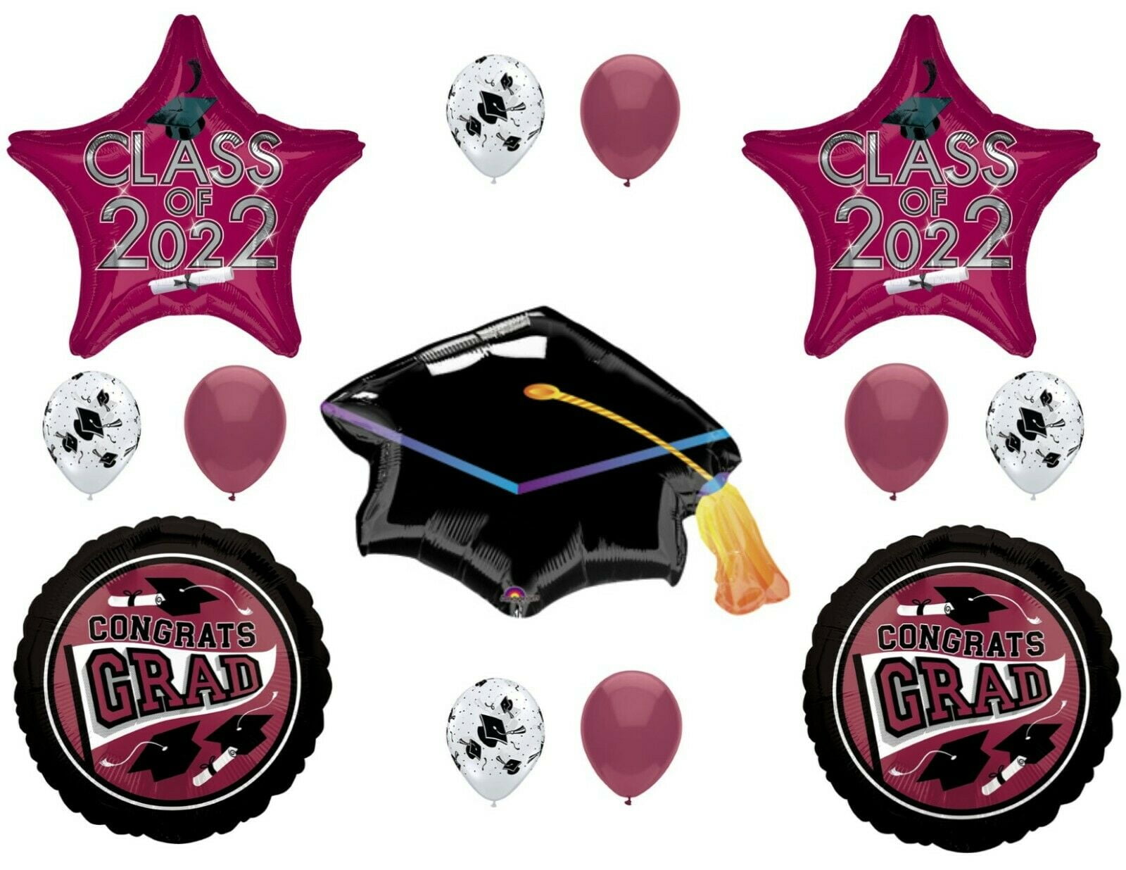 Class of 2022 Berry Burgundy Graduation Cap Hat Party Balloons ...