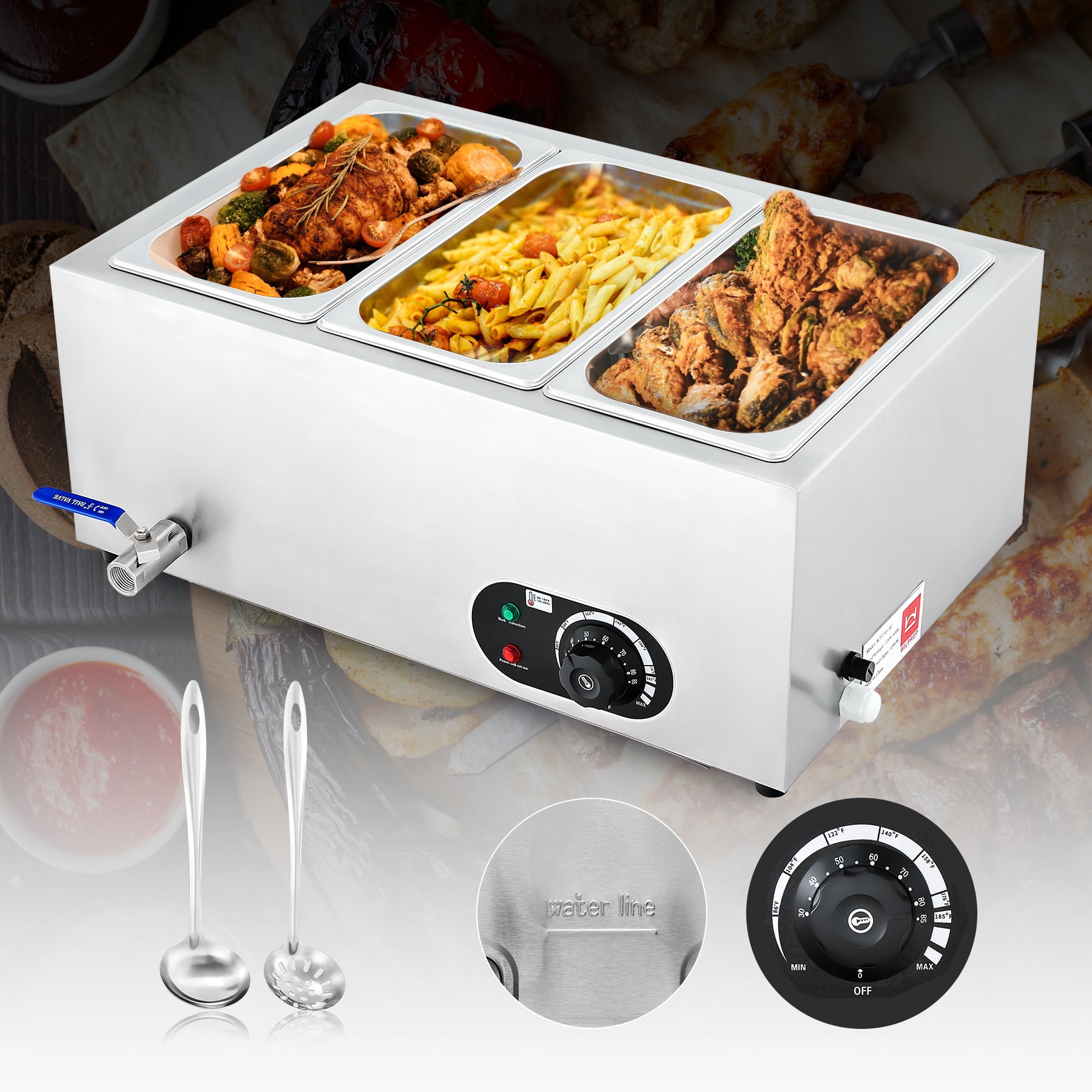 Wilprep Commercial Food Warmer 1200W Bain Marie Food Warmer w 3x1/3 ...