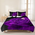 Full Quilt Bedding Set, Purple Rose Flower on Black Lightweight ...