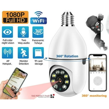 360° 1080P IP E27 Light Bulb Camera Wi-Fi IR Night Smart Home Wireless ...