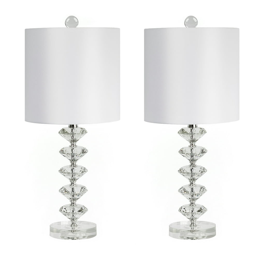 23.25" Stacked Diamond Design Genuine Clear Crystal Table Lamp (Set of ...