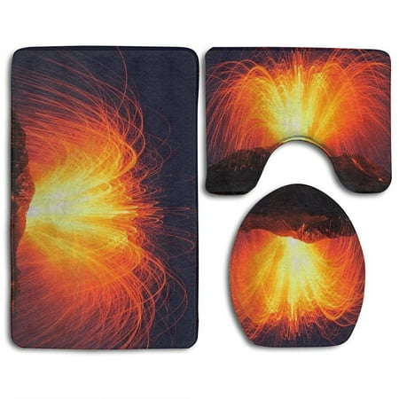 XDDJA Volcano Eruption 3 Piece Bathroom Rugs Set Bath Rug Contour Mat ...