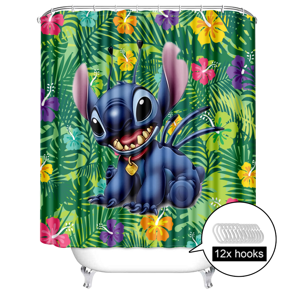 Cartoon Stitch Kawaii Shower Curtain Cloth Fabric Bathroom Decor Set