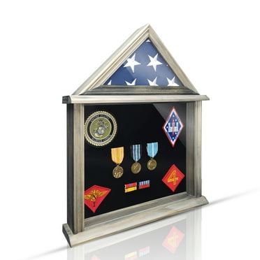 Emma + Oliver Rustic Brown Wood Military Flag Shadow Box for 9.5' x 5 ...