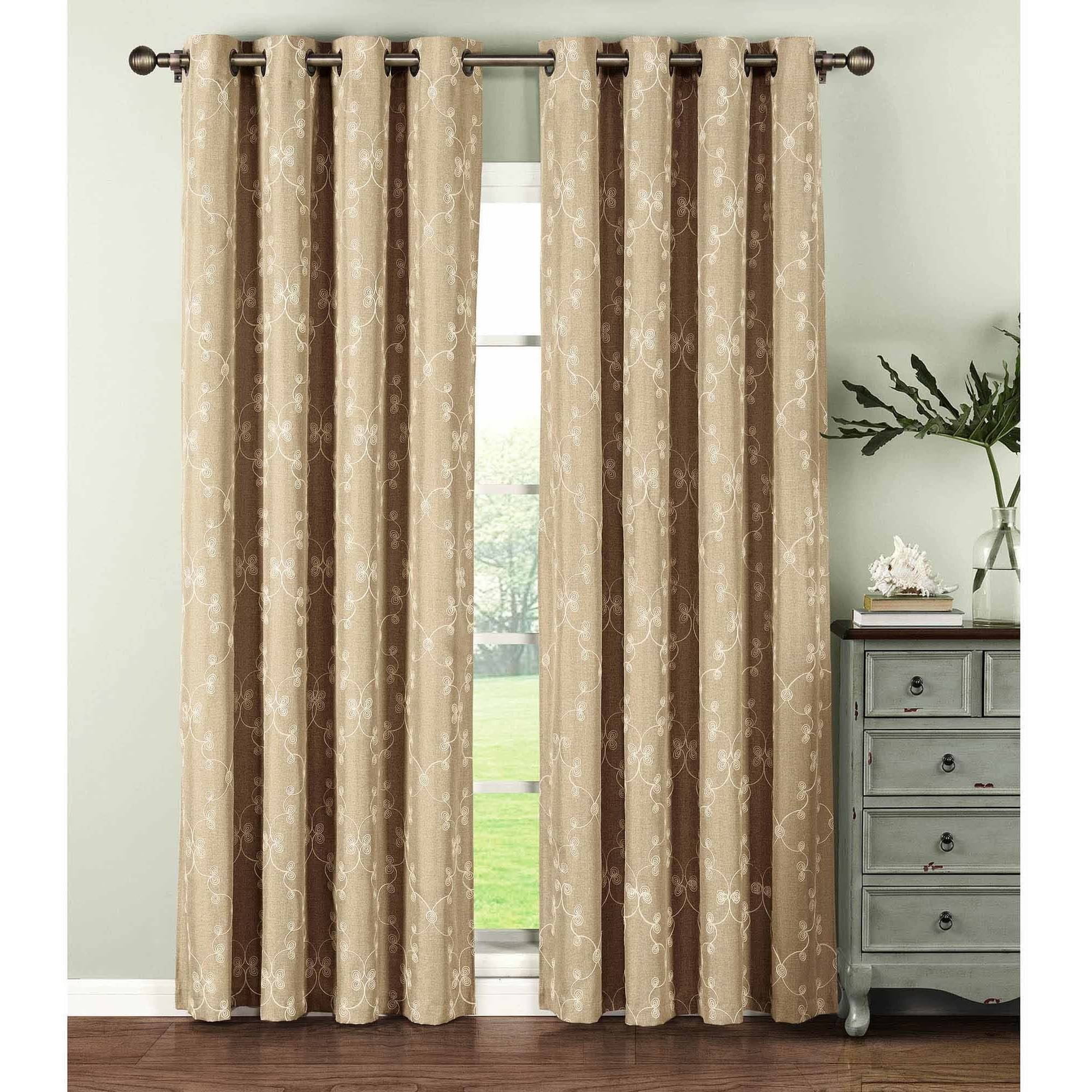 Geo Gate Embroidered Faux Linen Extra Wide Grommet Curtain Panel Pairs ...