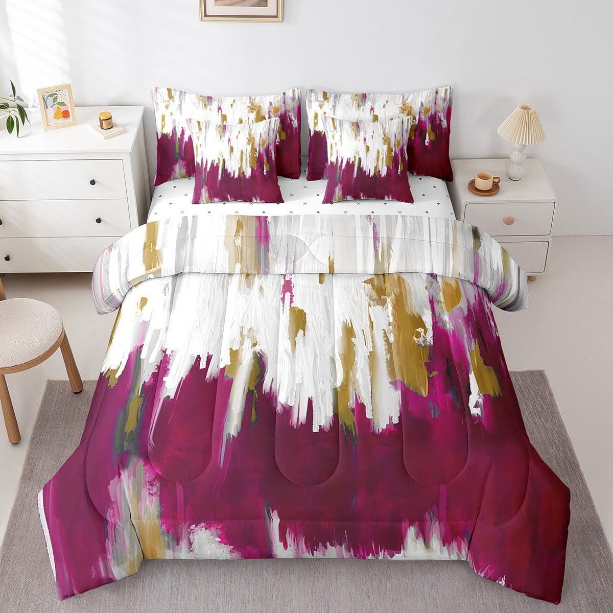 Click here for Yst Hot Pink Watercolor Comforter Set Queen 7 Piec... prices