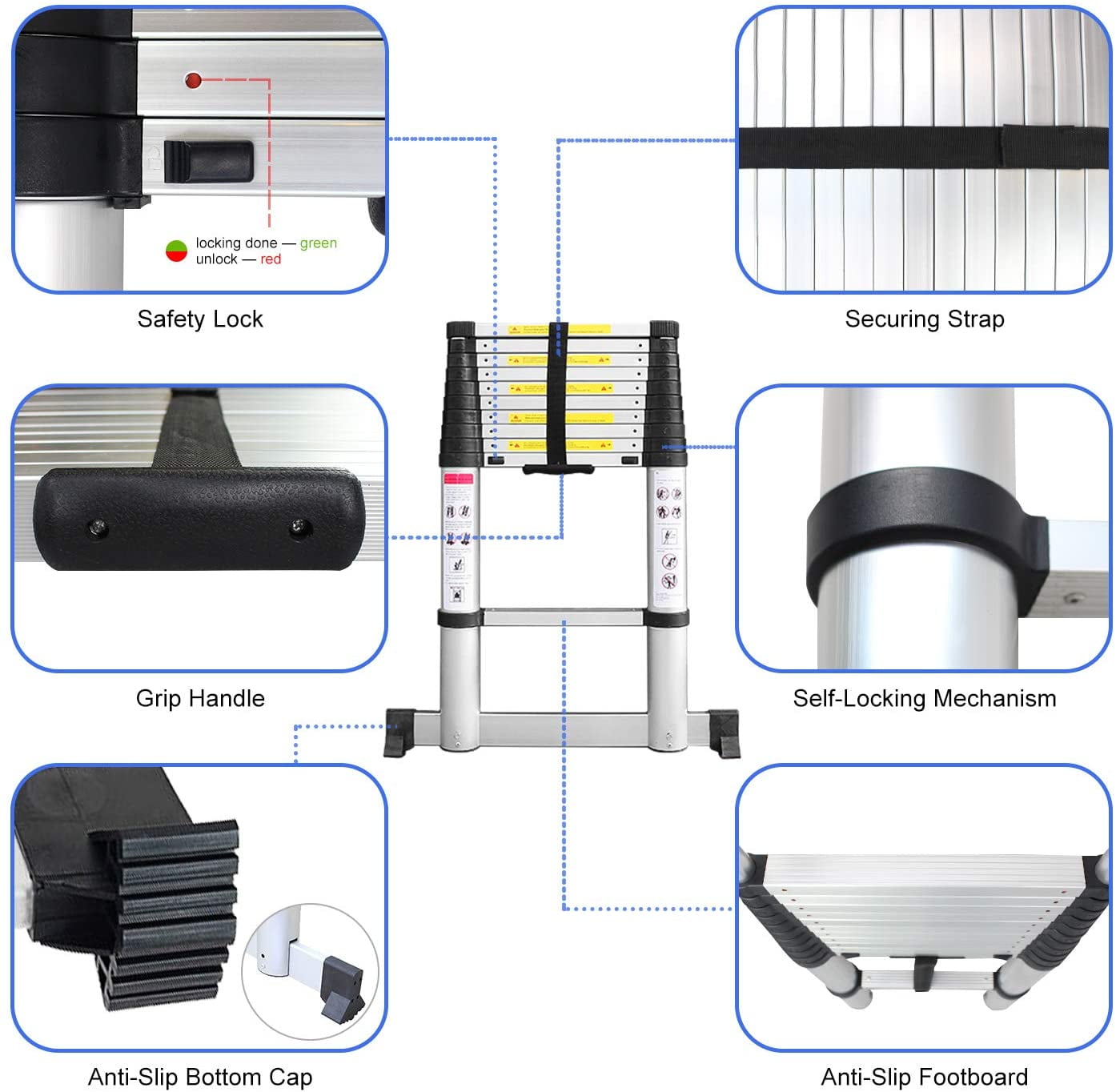 Building Supplies Todeco 15.5 FT Aluminum Telescoping Extension Ladder ...