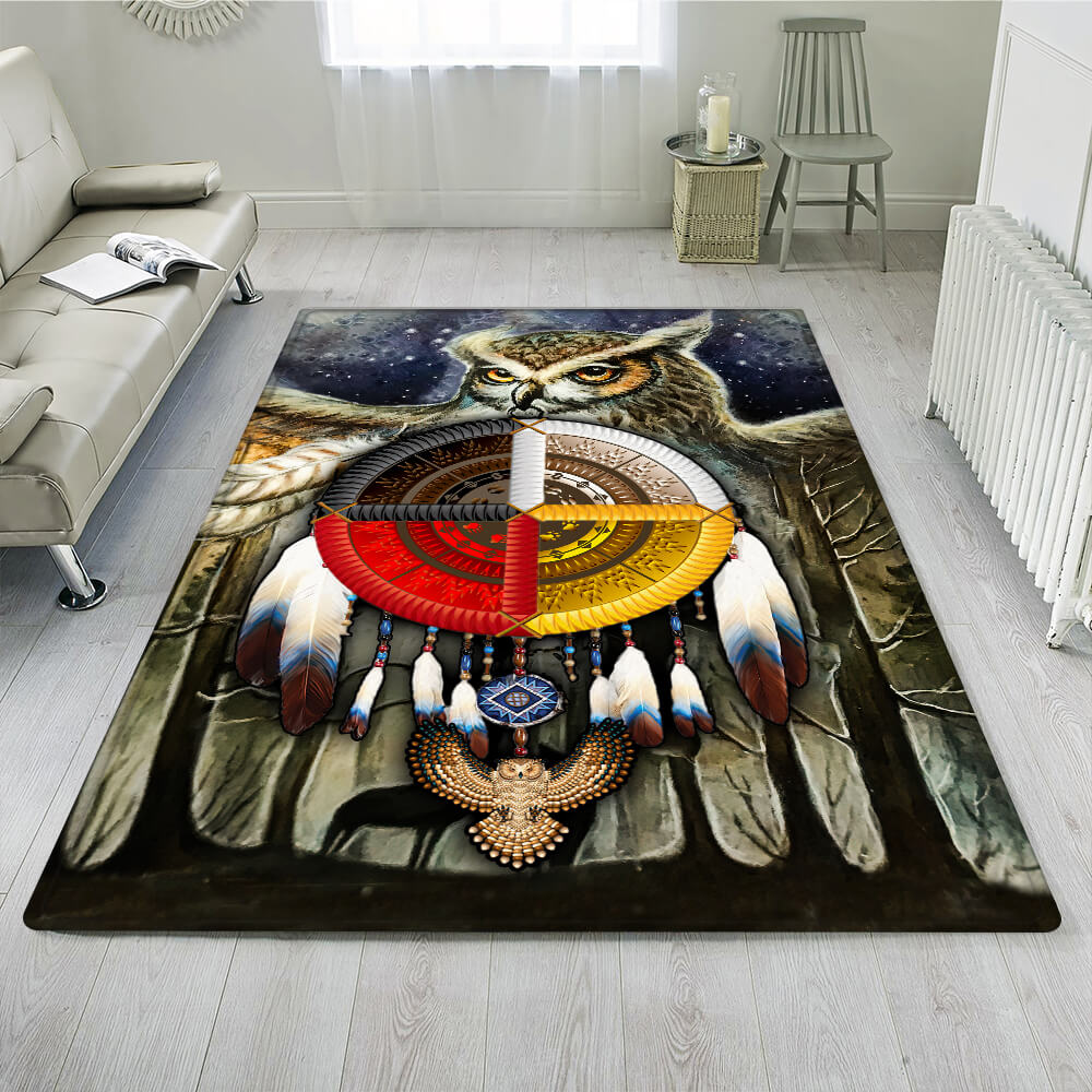 Rectangle Area Rug For Living Room, Bedroom, Rug Owl Four Directions ...