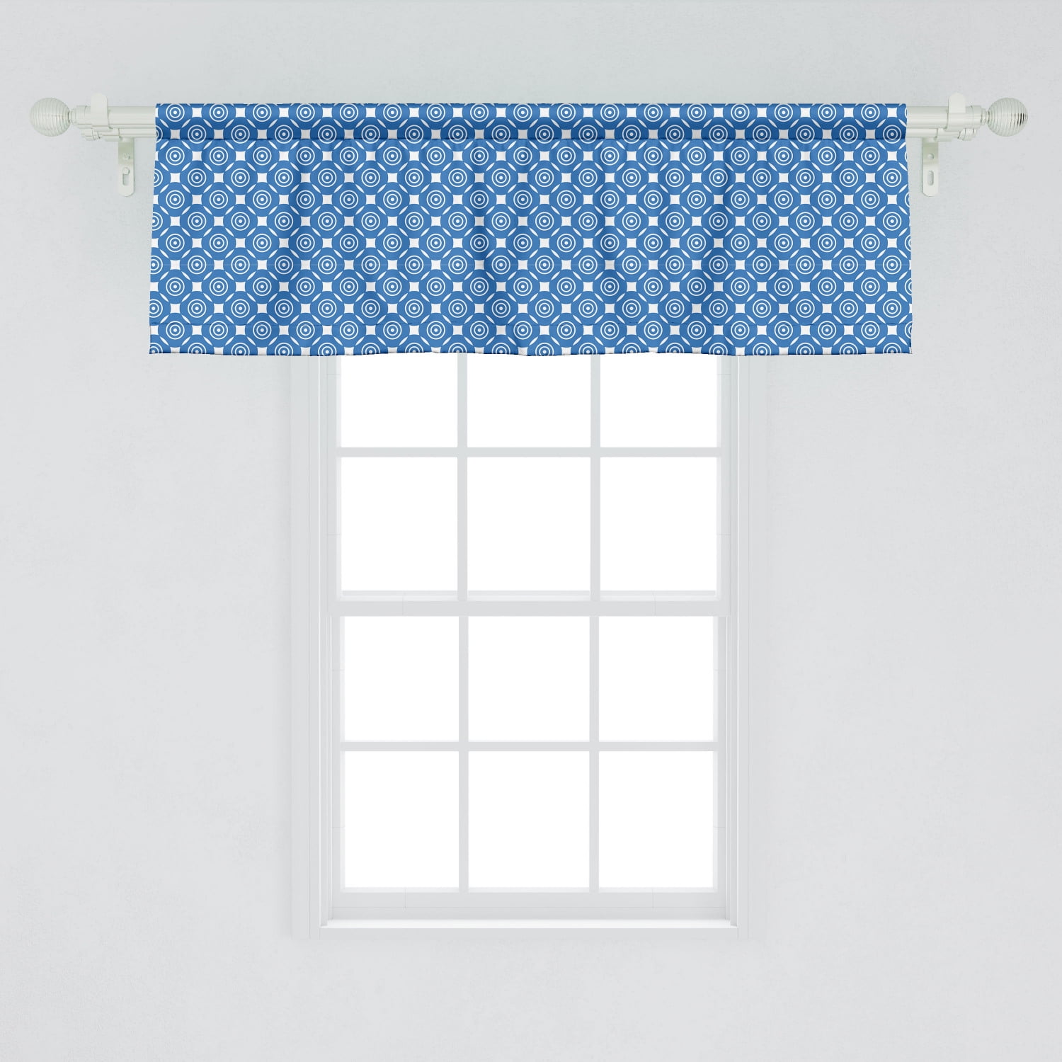 Ambesonne Blue and White Window Valance, Bullseye Circles with ...