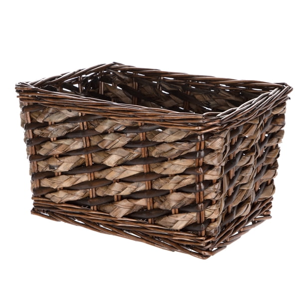 Mainstays Brown Rectangle Willow & Rush Basket - Walmart.com