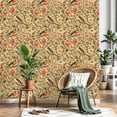 Peel and Stick Wallpaper Ink Vintage Orange Red Bird Florals Small ...