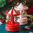 Carousel Wooden Music Box, Deep Red Decorative Classic Mechanical Music ...