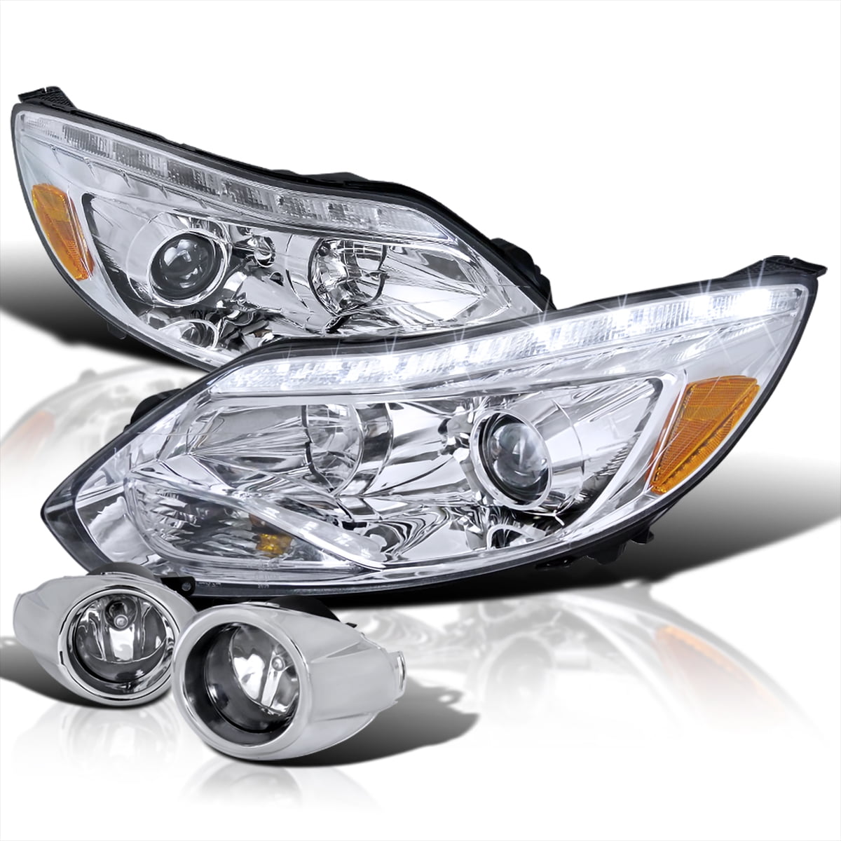 Spec-D Tuning Black Halo LED Projector Headlights + H1 6000K HID Kit ...