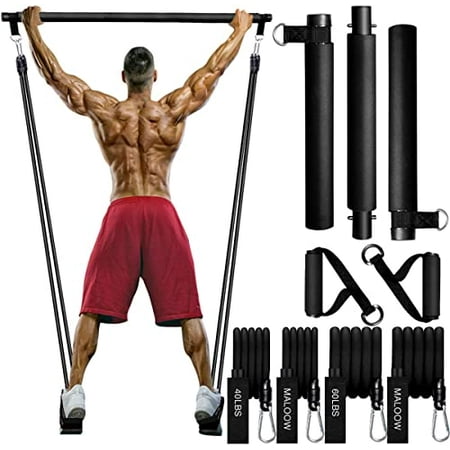 MALOOW Pilates Exercise Bar Kit with Resistance Bands(40lbs&60lbs ...