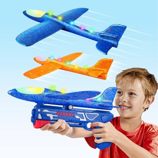 Growsly 2 Pack Catapult Flying Airplane Toys with Launcher, LED Light ...
