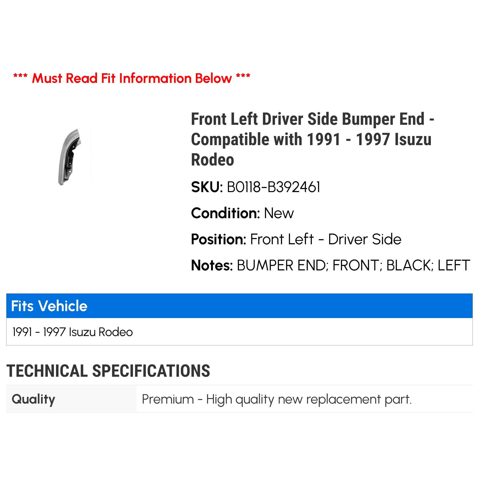 Front Bumper For 1994 Isuzu Rodeo