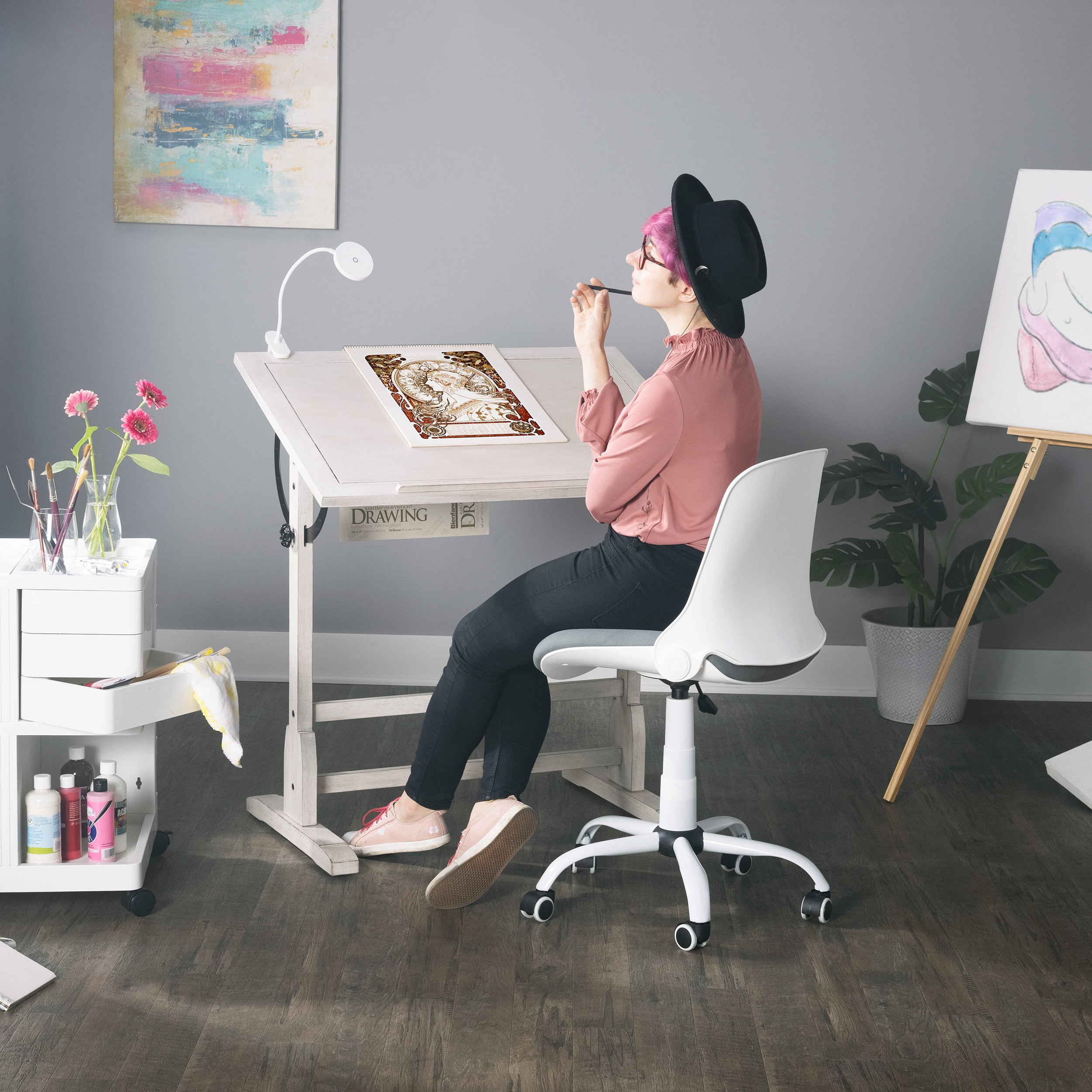 Vintage Solid Wood Drawing/Drafting Table with 36" x 24" Angle ...