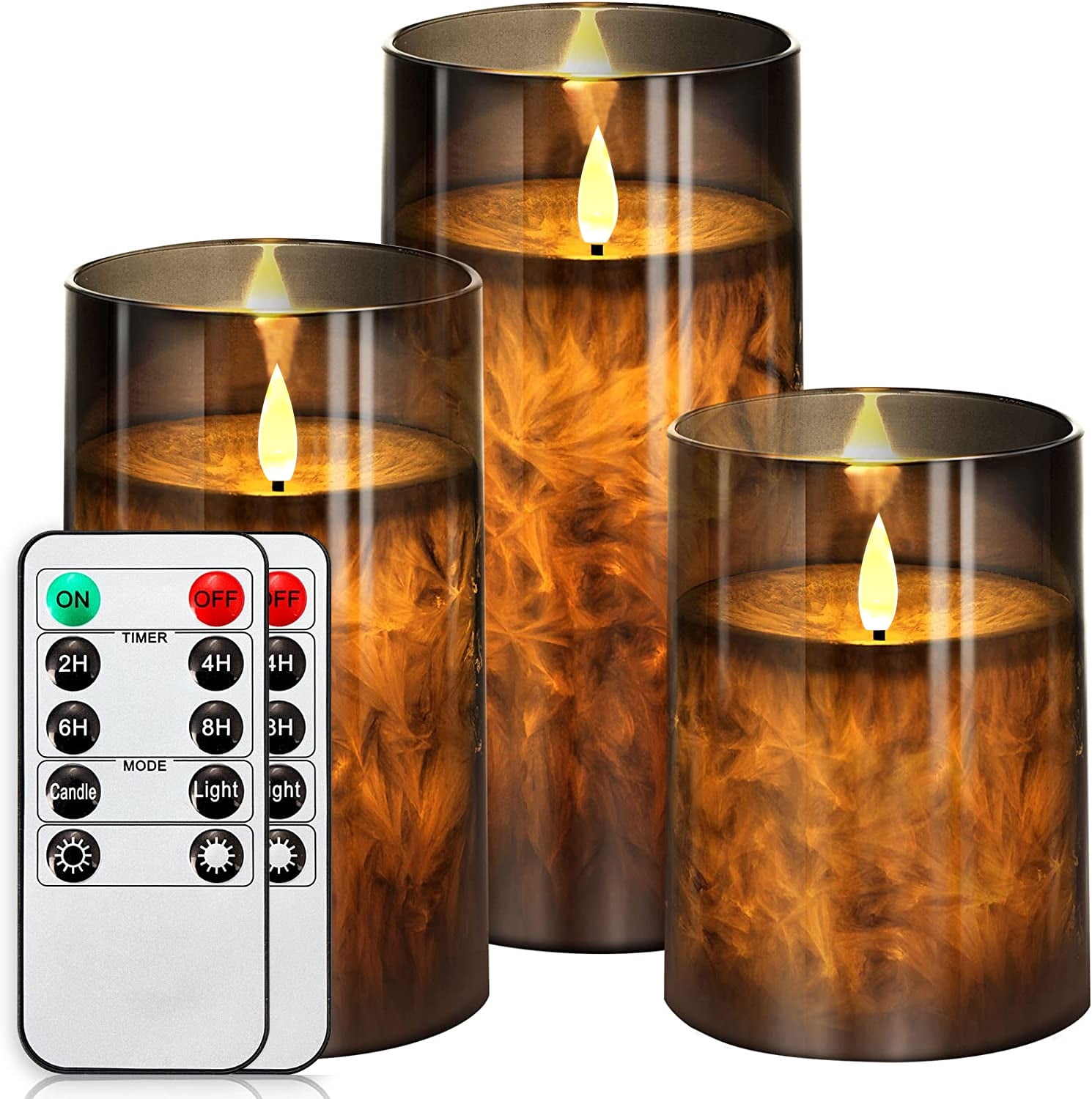 Flickering Flameless Candles Set of 3,LED Warm 3D Wick Light Pillar ...